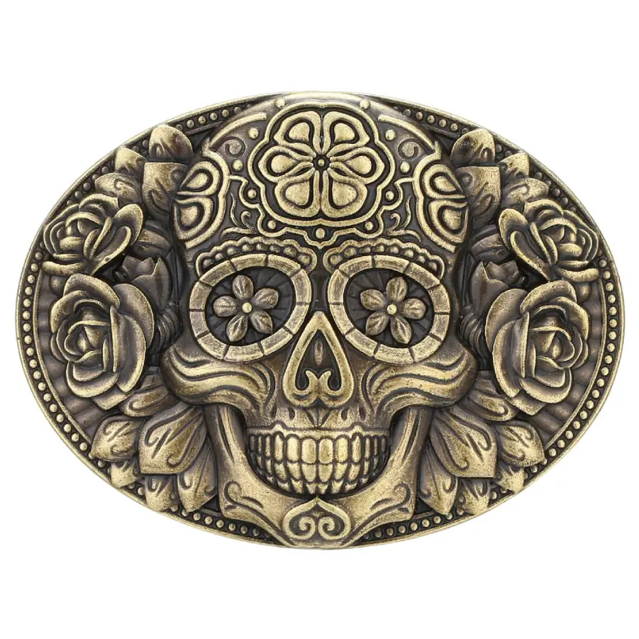 Brass Skull Belt Buckle | Western Cowboy